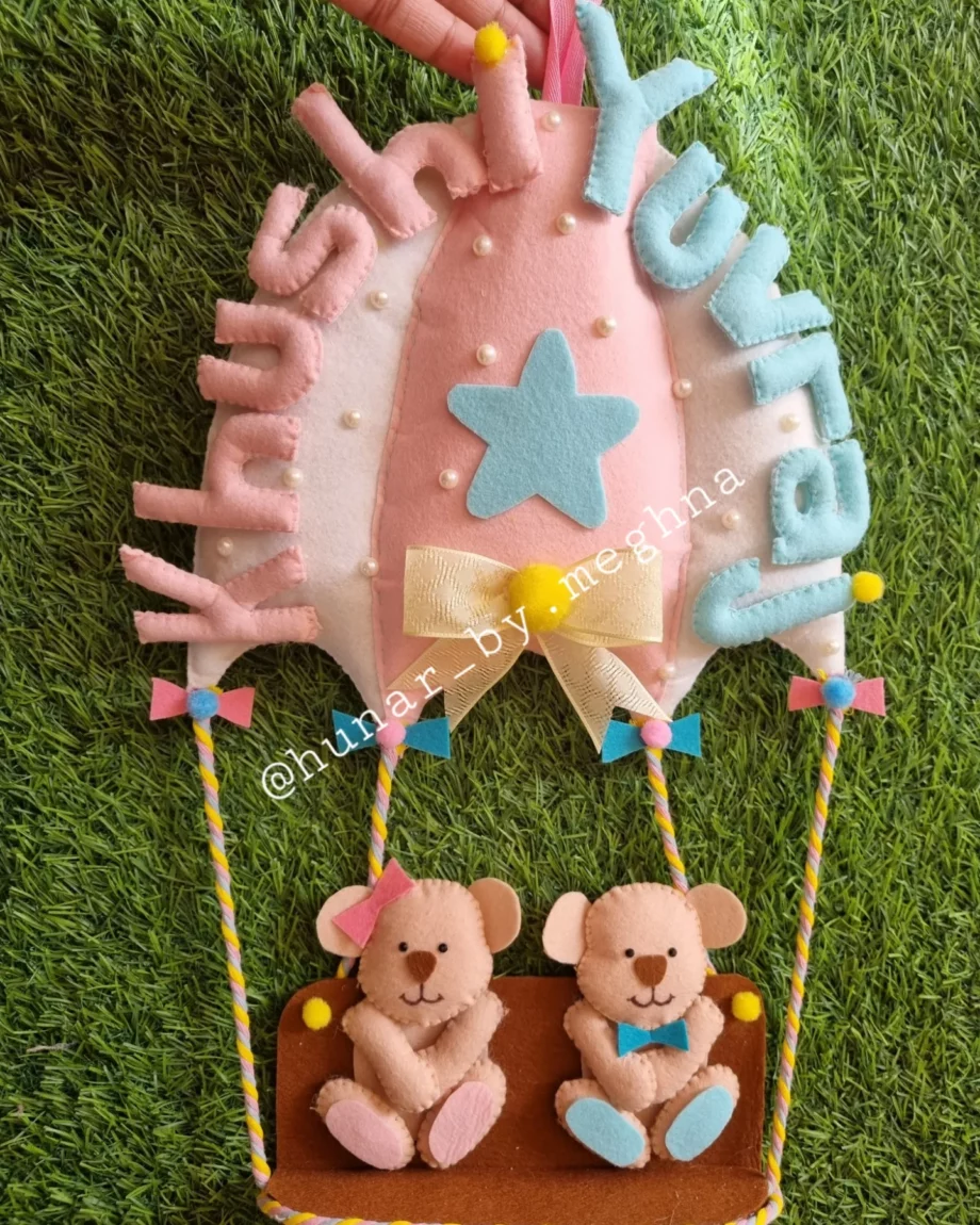 Teddies in parachute name hanging – Hunar By Meghna