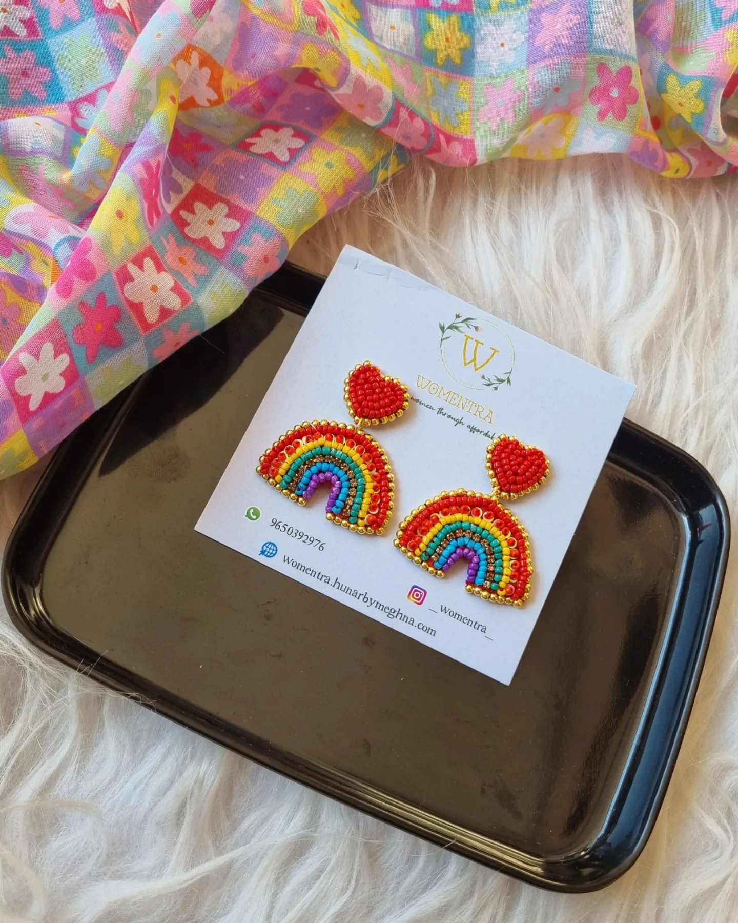 Red Heart Rainbow Earrings - Hunar By Meghna