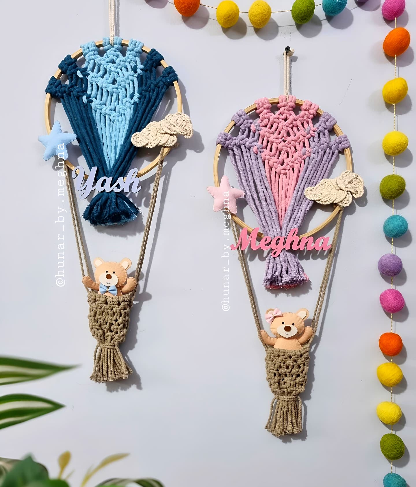Macrame Hot Air Balloon Name Hanging – Hunar By Meghna