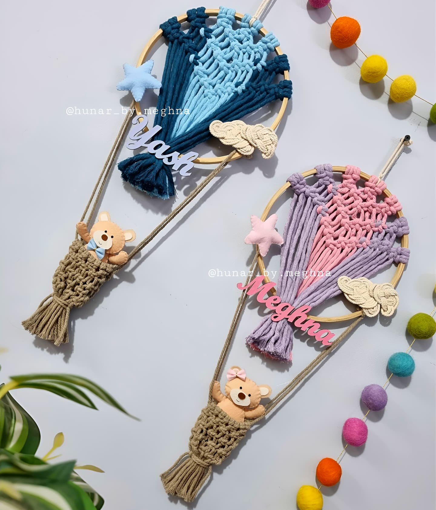 Macrame Hot Air Balloon Name Hanging – Hunar By Meghna