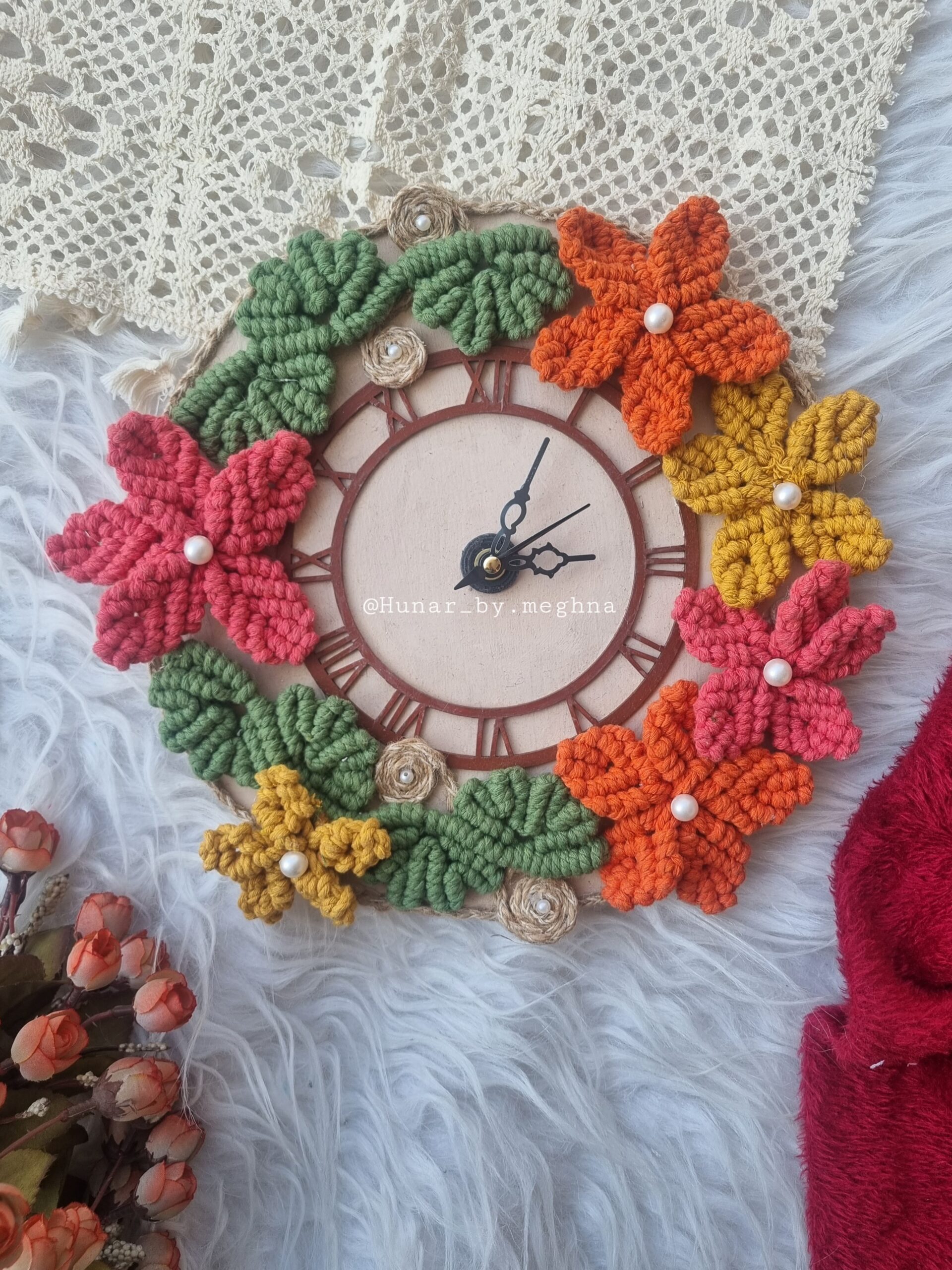 Floral Blossom Macrame Wall Clock - Hunar By Meghna
