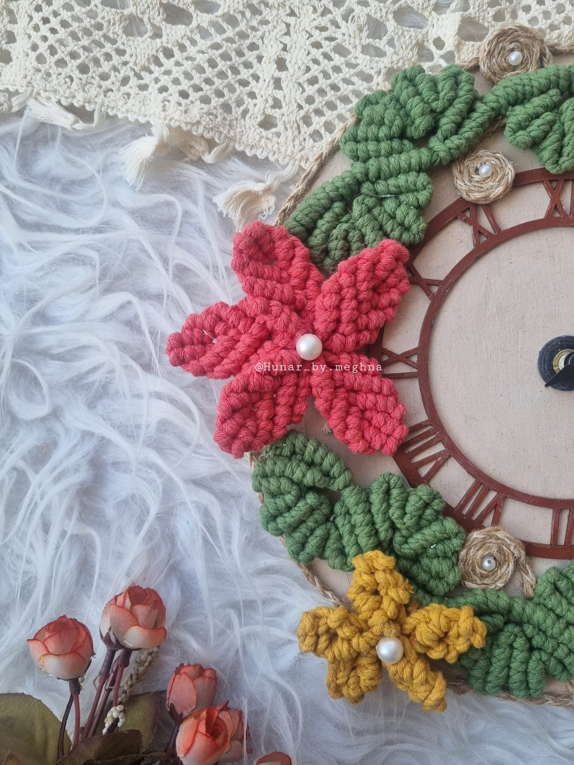 Floral Blossom Macrame Wall Clock - Hunar By Meghna